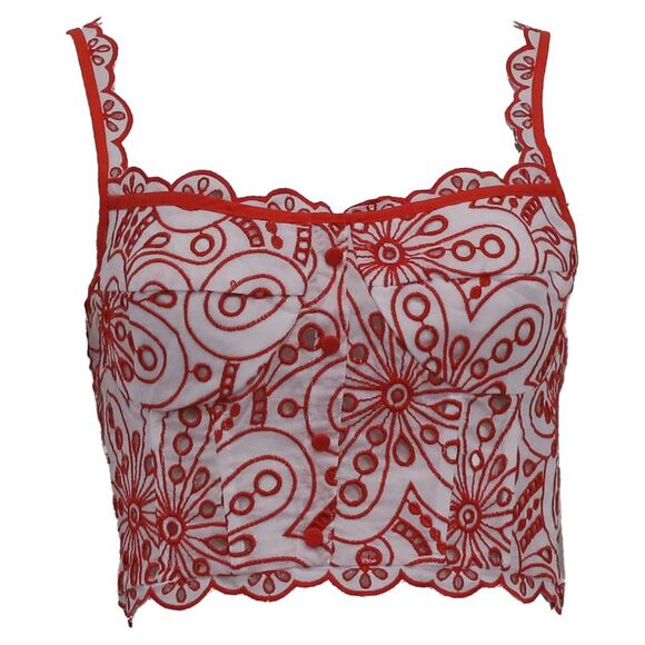 Charo Ruiz | Tops | Charo Ruiz Tessa Embroidered Cropped Top In Red ...